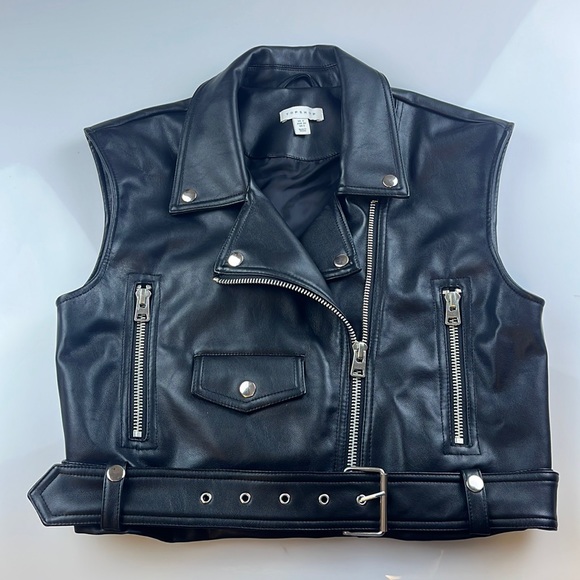 Topshop | Jackets & Coats | Topshop Faux Leather Sleeveless Biker ...